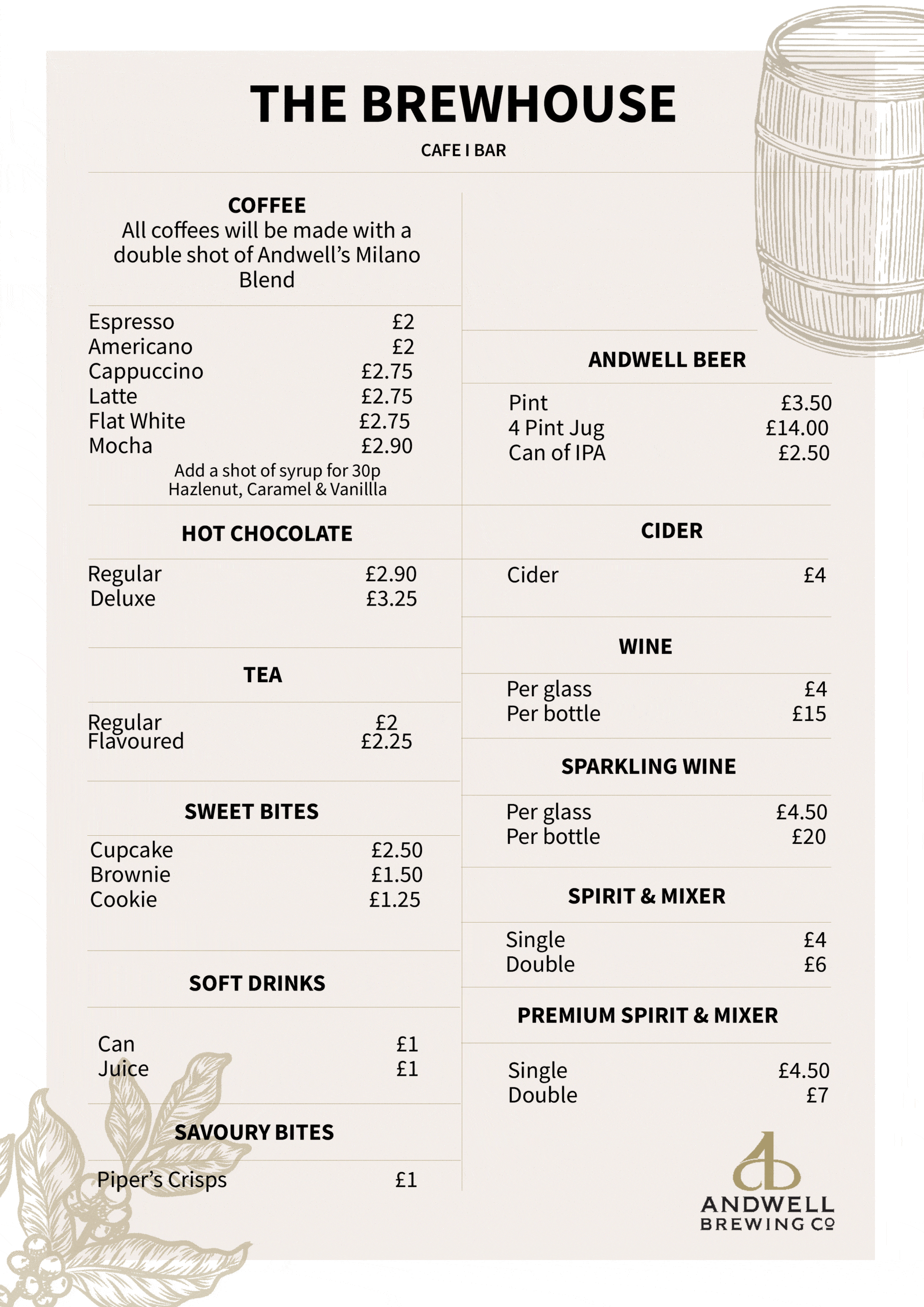 Brewhouse Menu – Andwell Brewery