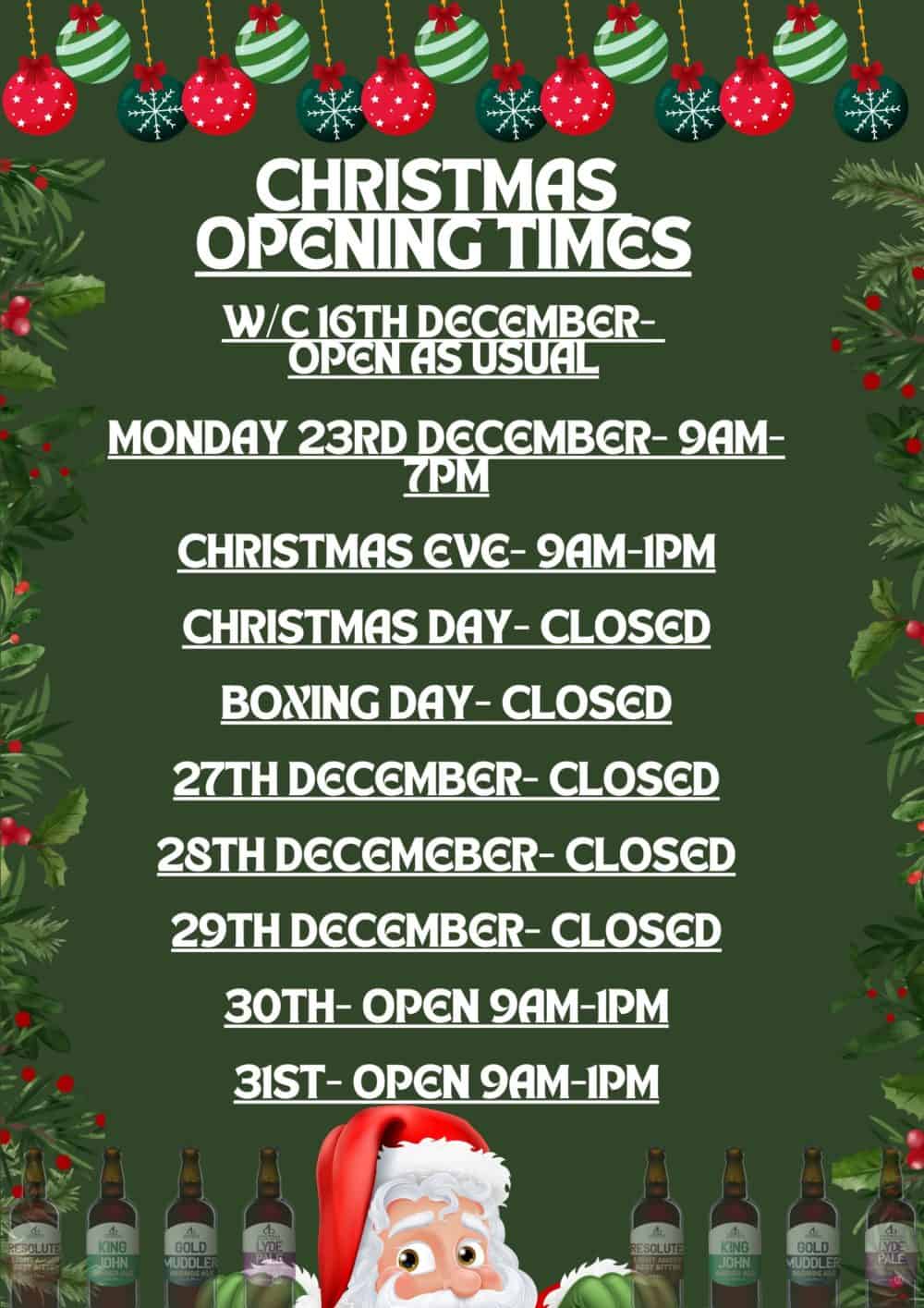 Christmas Opening Times – Andwell Brewery